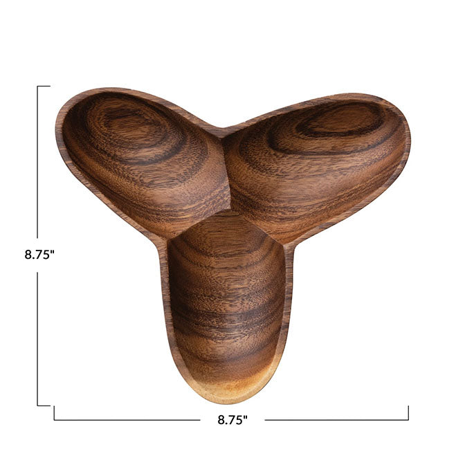 Acacia Wood Tray w/ 3 Sections, Natural – Roost Gift & Home Collection