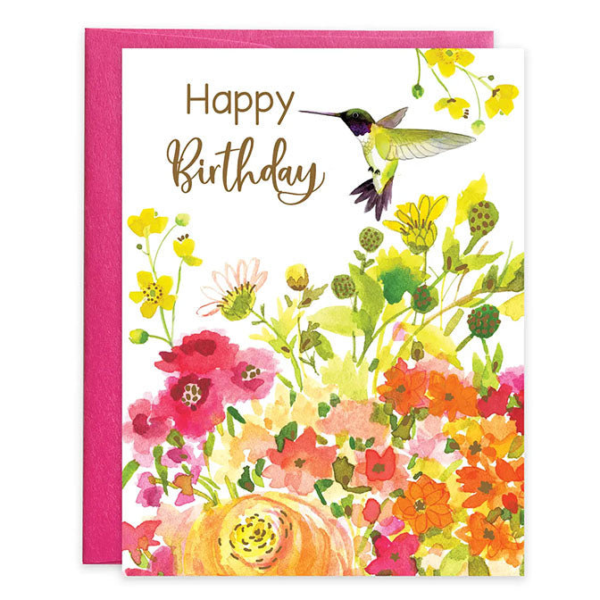 Birthday Greeting Card - Hummingbird/Flowers – Roost Gift & Home Collection