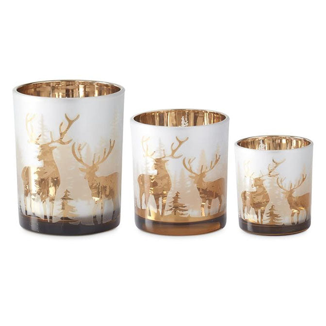 Frosted Glass w/Rose Gold Interior Deer Winter Scene Votive – Roost ...