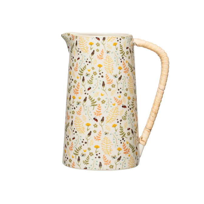 Stoneware Pitcher with Rattan Wrapped Handle – Roost Gift & Home Collection