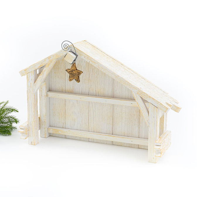 12" White Wood Creche with Dangling Star – Roost Gift & Home Collection